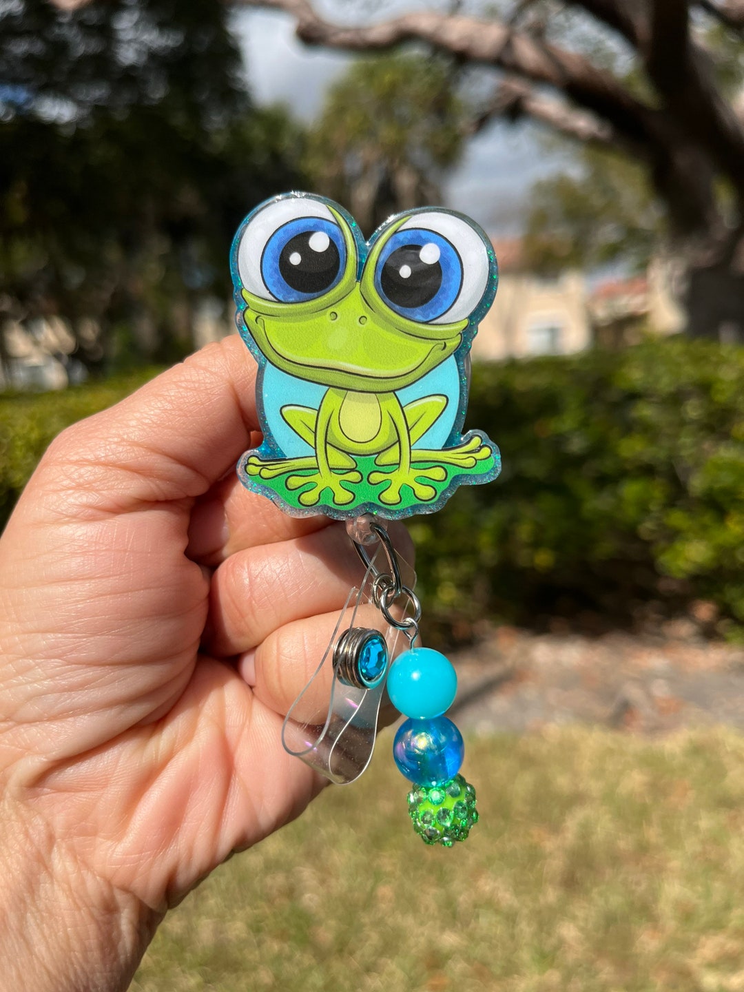 Frog Badge Reel W/ Beads - Etsy