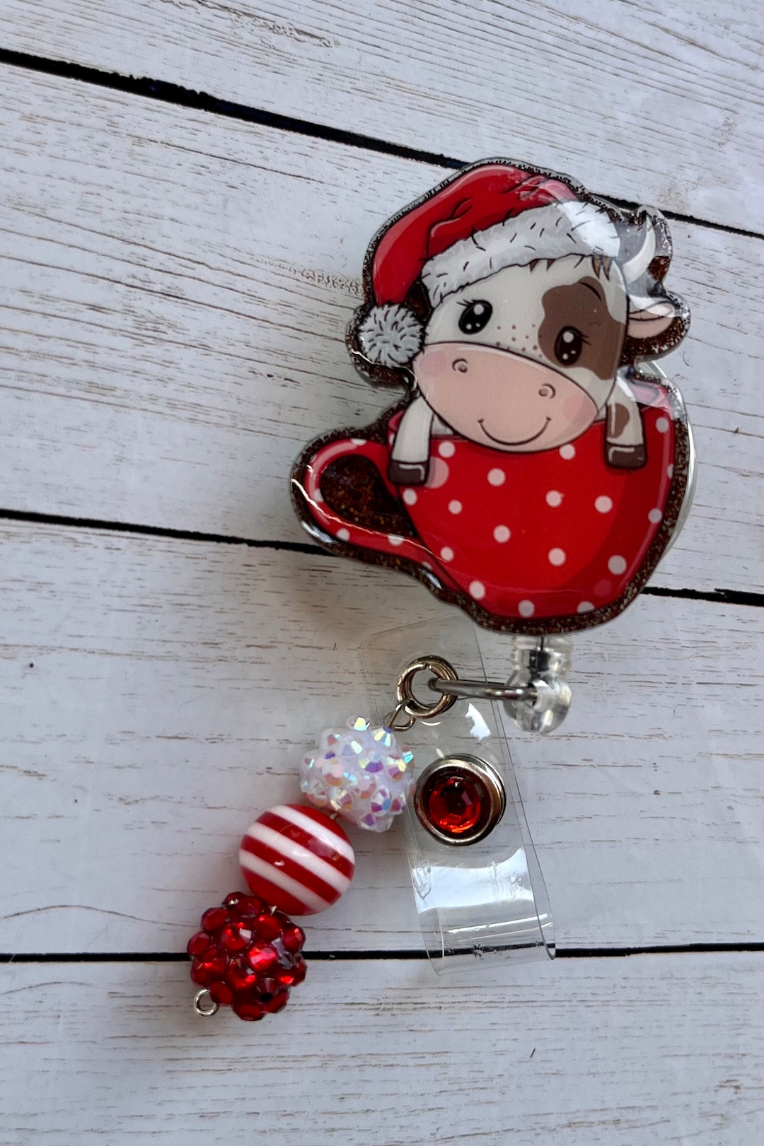 Christmas Cow Badge Reel W/ Matching Beads - Etsy