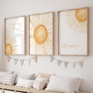 Boho Setting Sun Nursery Wall Art Print, Set of 3 Prints, Boho Sunshine ...
