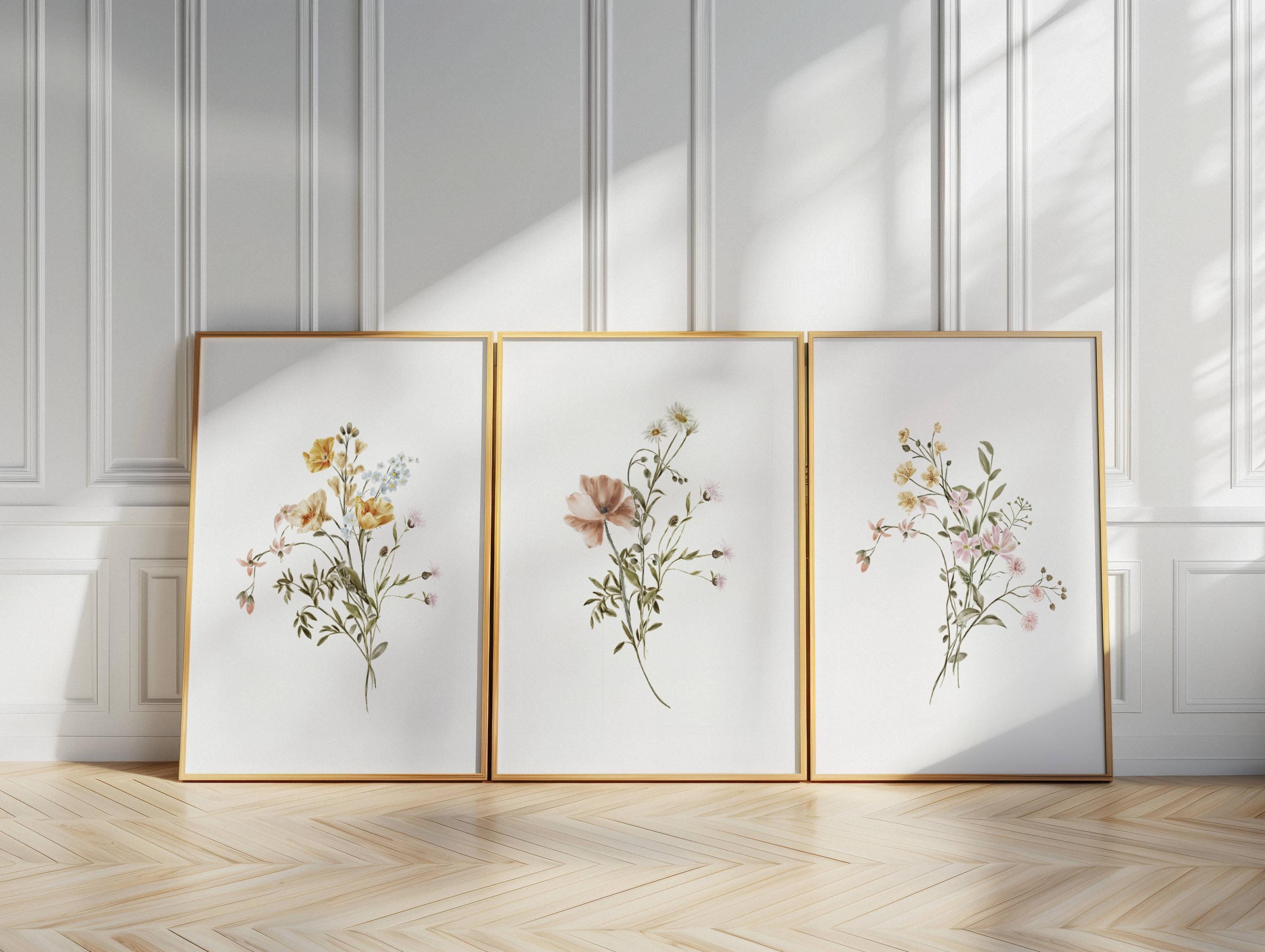 Botanical Wall Art, Flower Prints Set of 3, Wildflower Nursery Wall ...