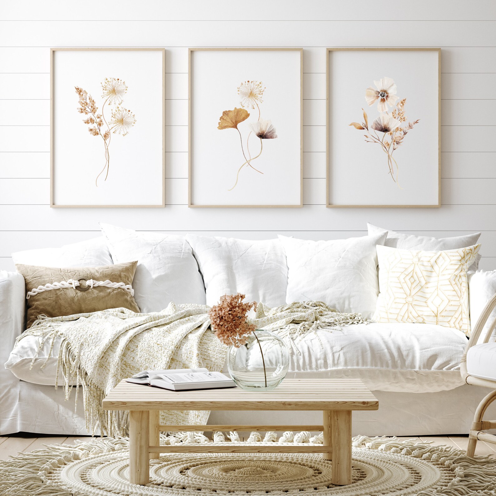 Watercolor Flower Wall Art Boho Wall Decor Neutral Color - Etsy