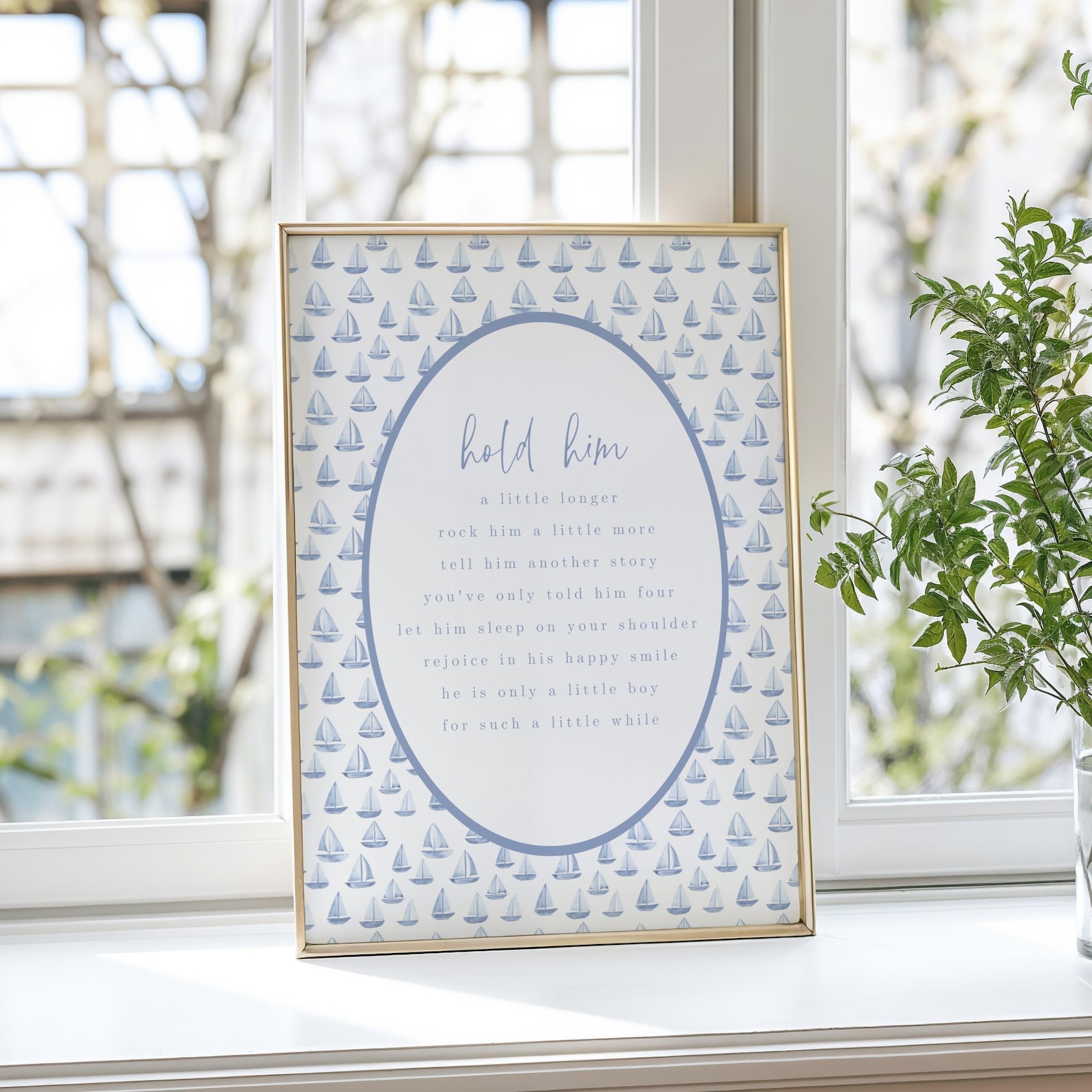 Sailboat Nursery Wall Art: Blue Baby Boy Room Decor Hold Him Print - Etsy