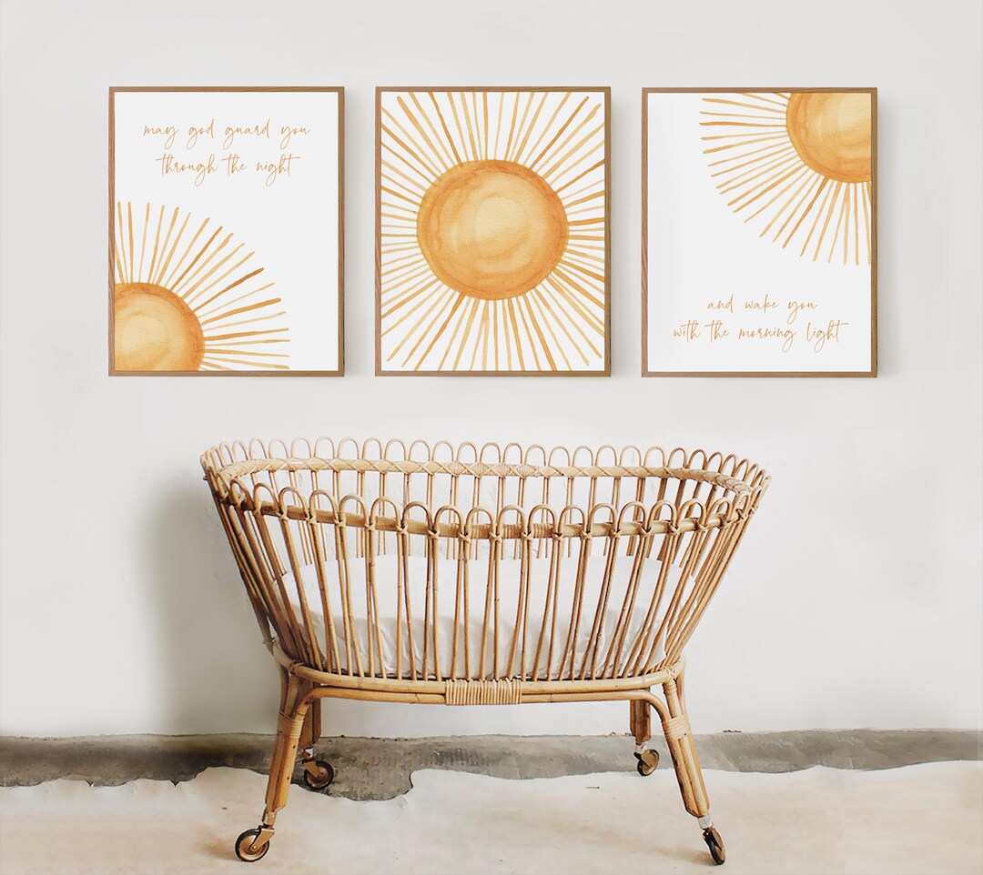 Sunshine Nursery Wall Art Christian Sun Nursery Prints Boho Yellow Baby ...