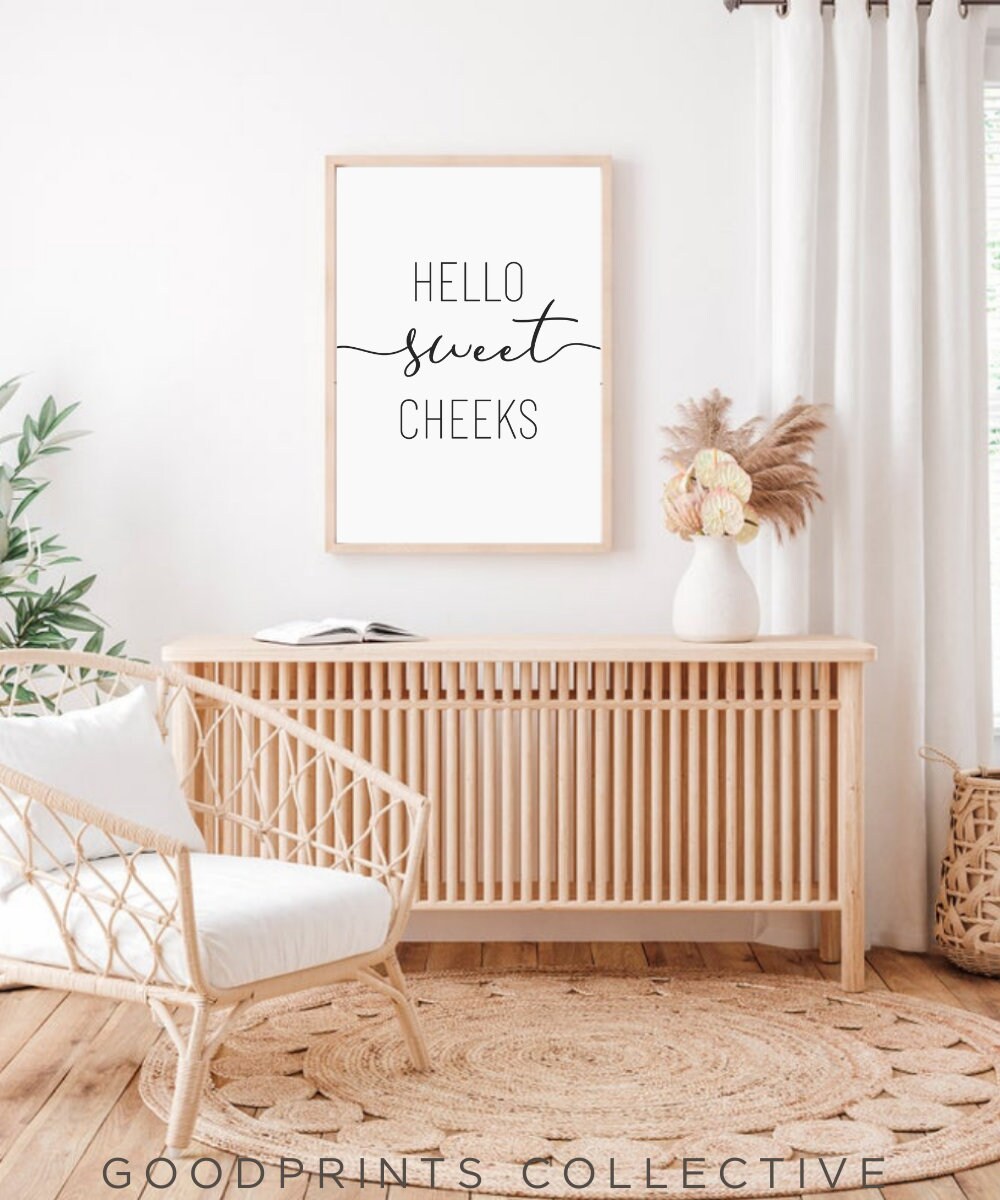 HELLO SWEET CHEEKS Sign Bathroom Wall Art Bathroom Decor - Etsy