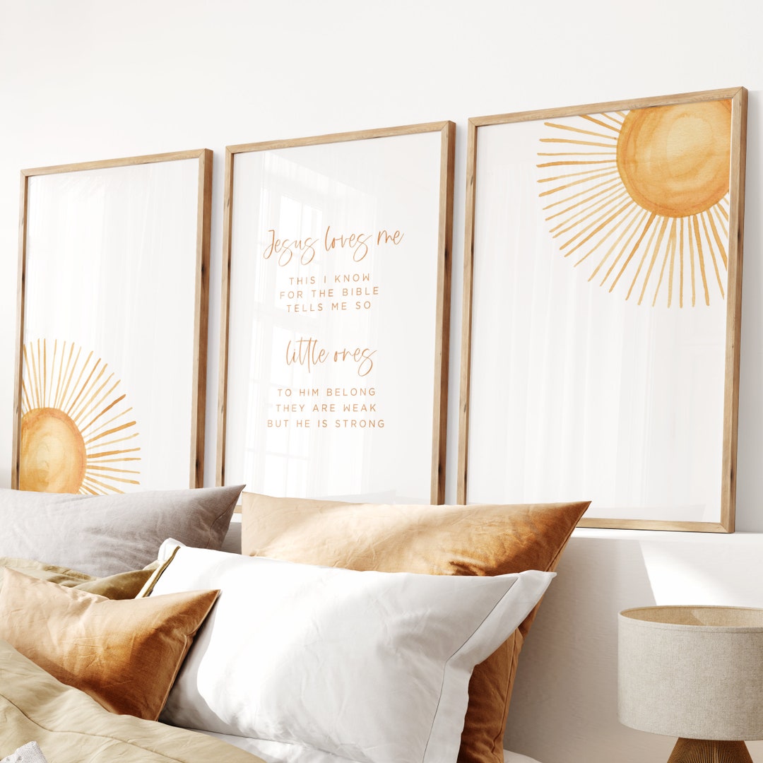Christian Nursery Wall Art | Jesus Loves Me Lyrics With Sunshine ...