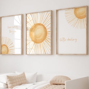 Boho Setting Sun Nursery Wall Art Print, Set of 3 Prints, Boho Sunshine ...