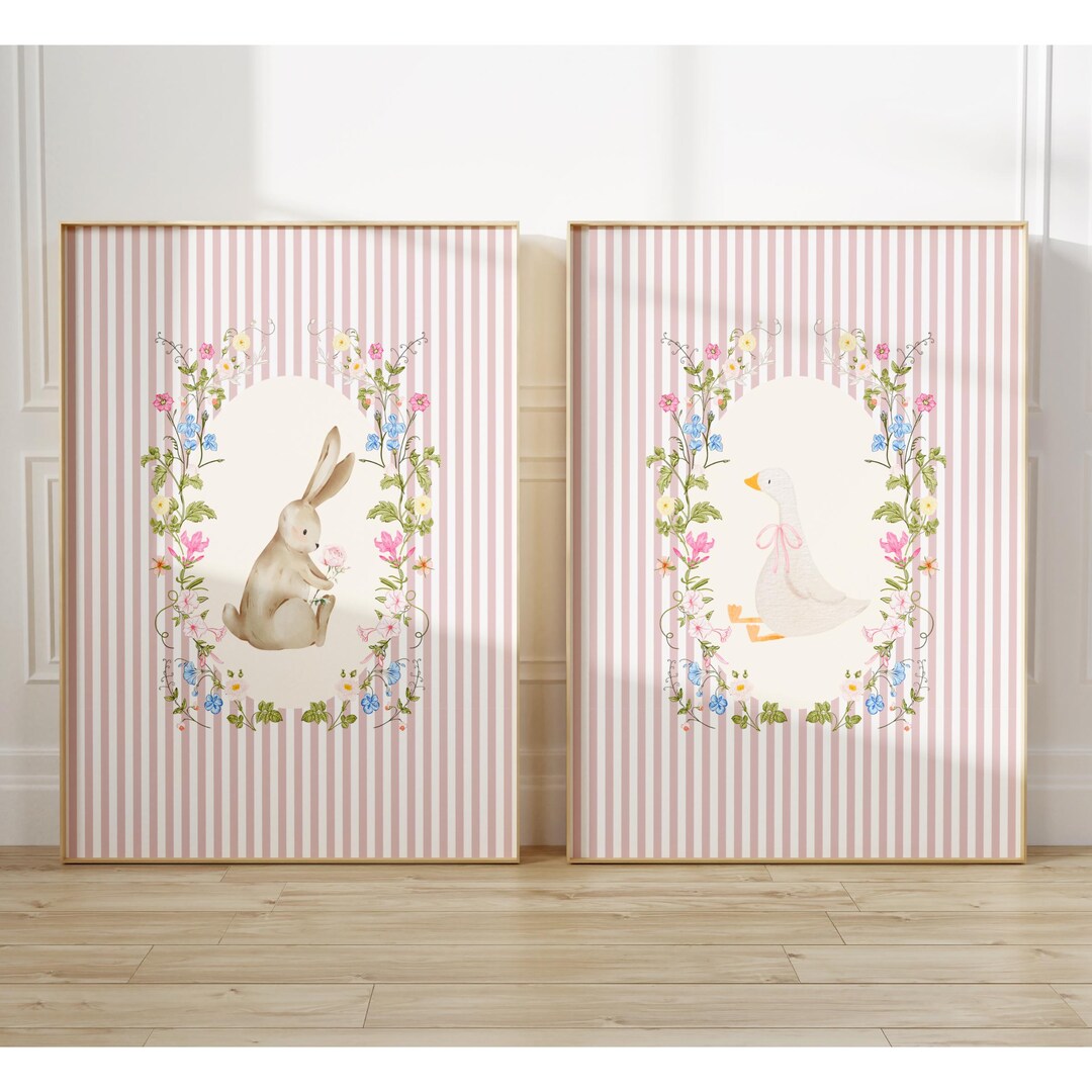 Rabbit and Goose Cottagecore Prints: Nursery Wall Art Set of 2 for Girl ...