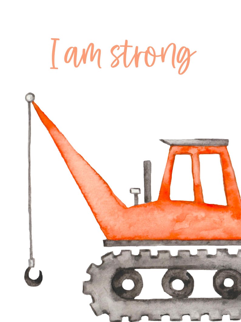 Construction Truck Nursery Prints: Affirmations Dump Truck, Crane ...