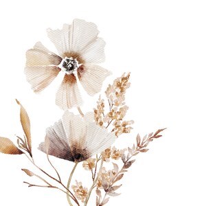 Watercolor Flower Wall Art, Boho Wall Decor, Neutral Color Wildflower ...
