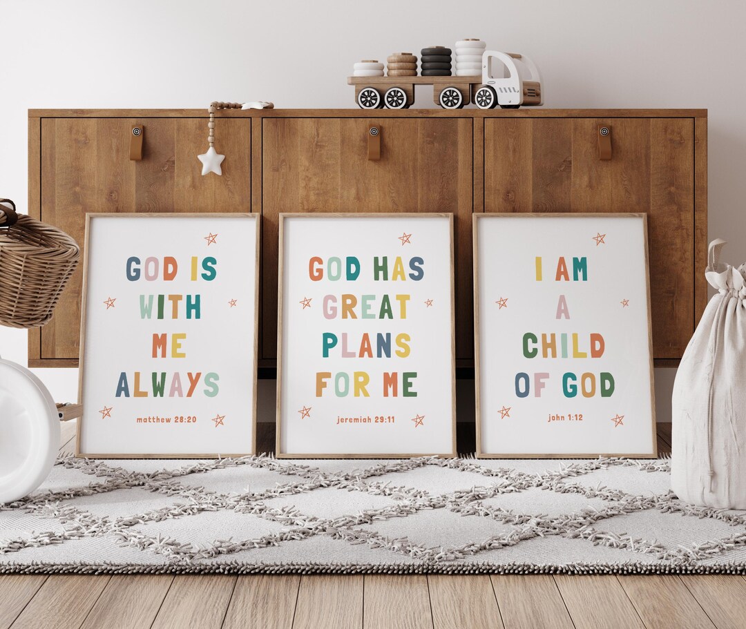 Boho Christian Nursery Wall Art Bible Verse Set of 3 Prints Scripture ...