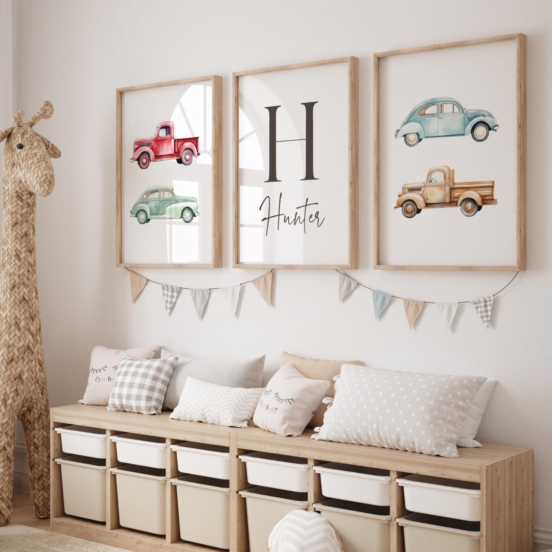 Boy Nursery Wall Art Car Print Nursery Decor Name Print Nursery Classic ...