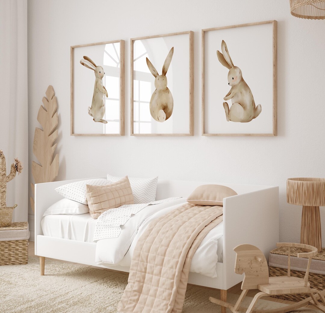 Bunny Nursery Prints Rabbit Baby Room Wall Art Gender Neutral Nursery ...