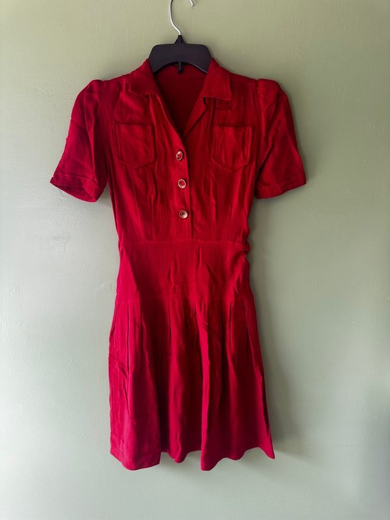 Classic 40's Patriotic Red Shirt Dress - Gem