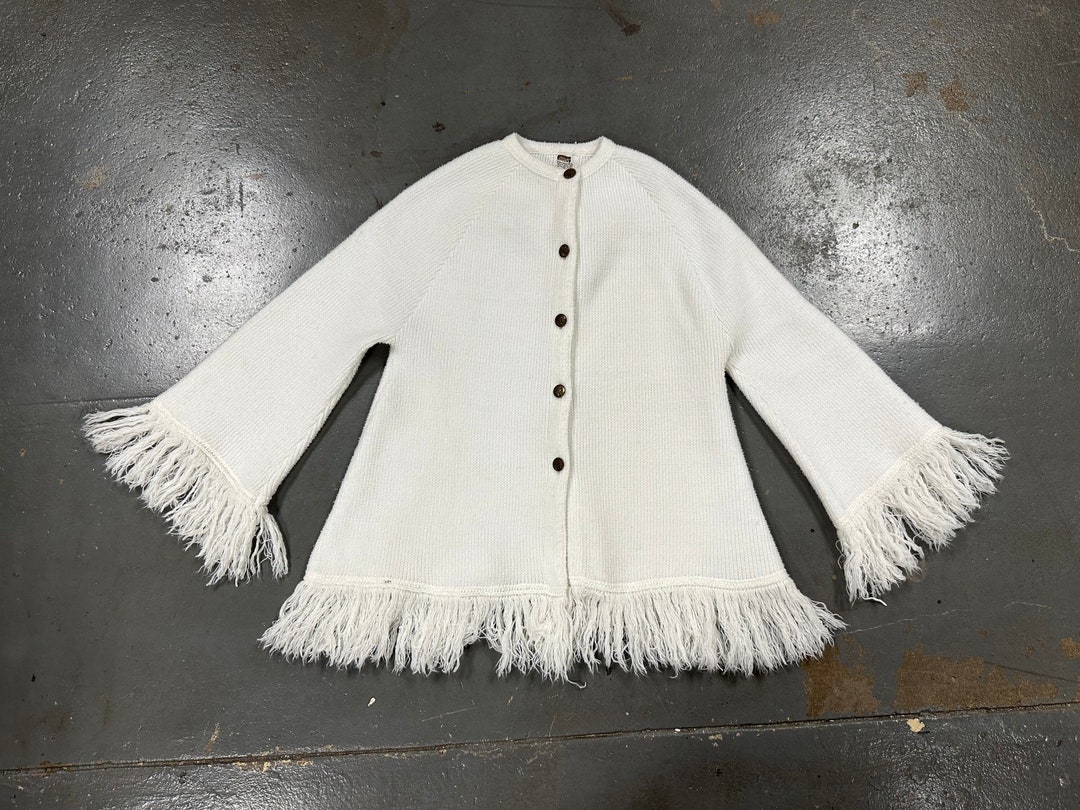 Vintage 60's/70's Knit rug Poncho Jacket Sweater - Etsy