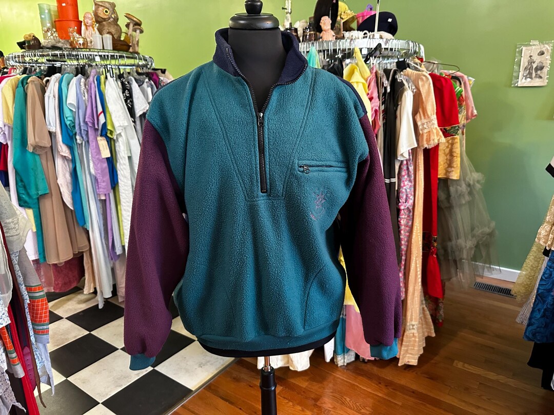 Vintage 90's Teal & Purple Color Block Zip up Fleece Sweat Shirt - Etsy