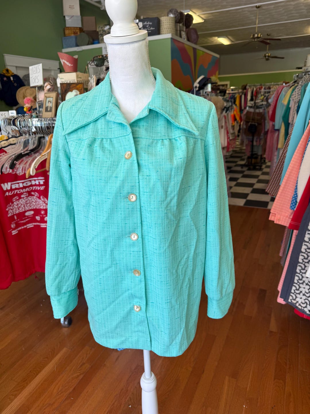 Vintage 70's Sea Foam Blue Teal Smock Knit Polyester Shirt Blouse - Etsy