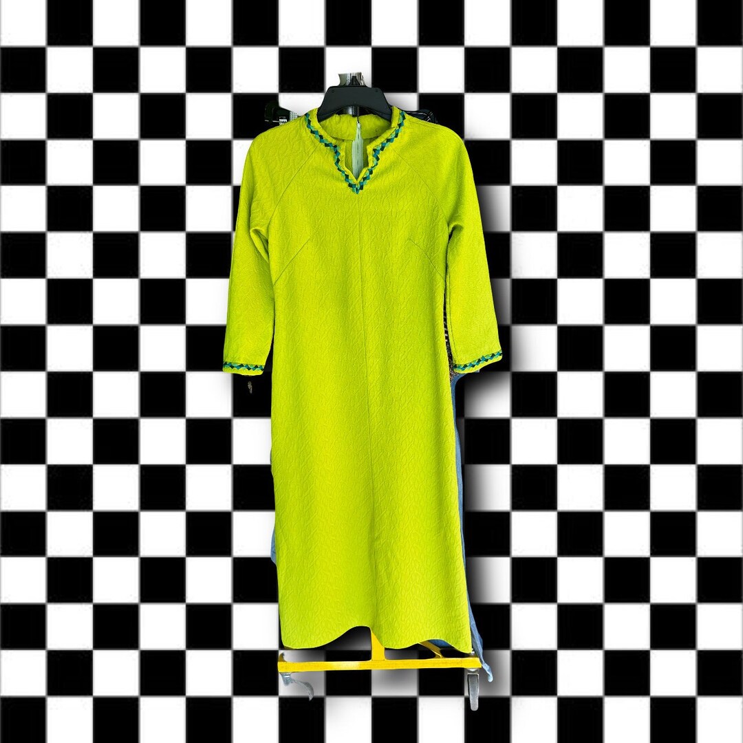 Neon Green Vintage Psychedelic Mod 60's Maxi Dress With Nehru Collar - Etsy
