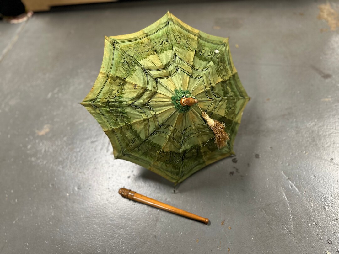 Antique Victorian 1870's Green Silk Parasol - Etsy