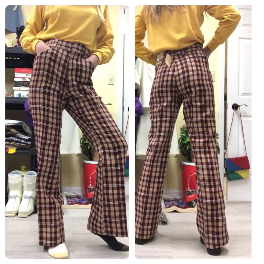 70's New Old Stock Plaid Bell Bottom Slacks - Etsy
