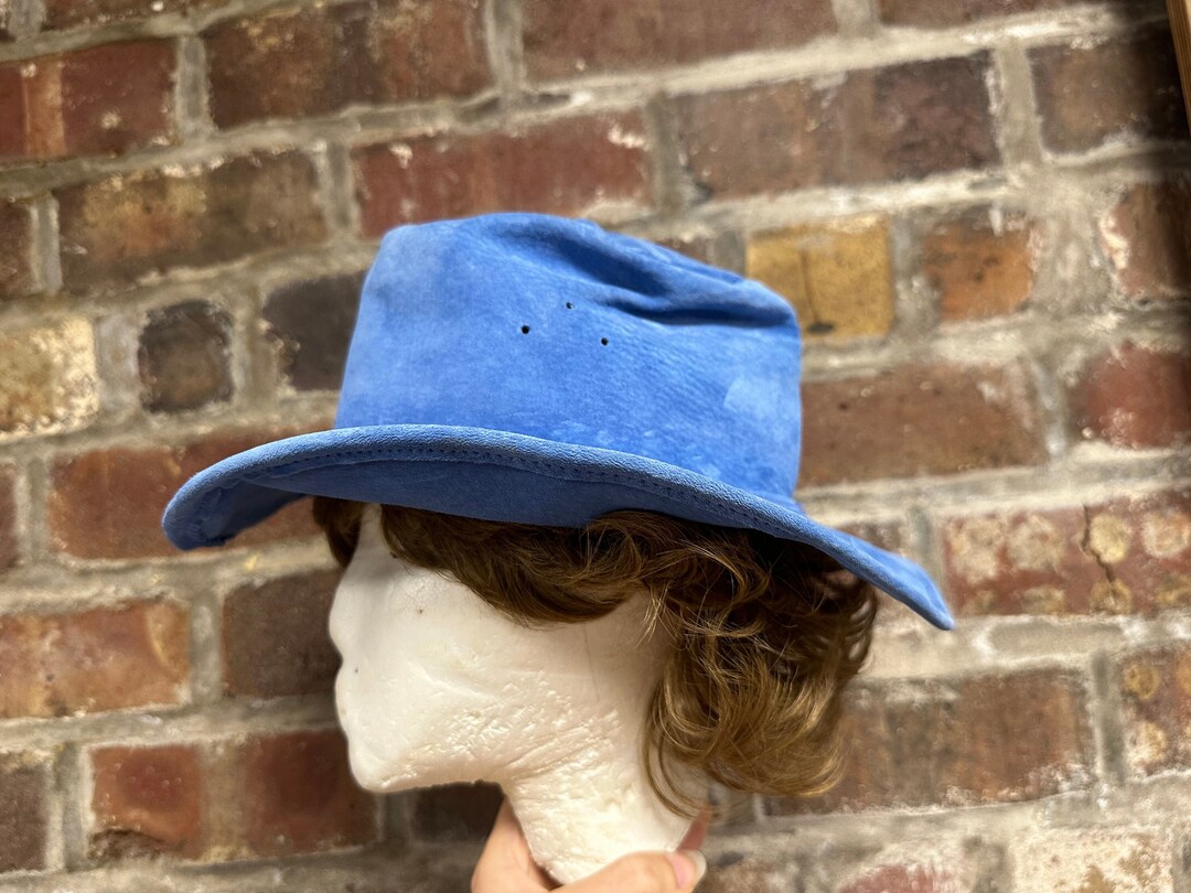 Vintage 70's/80's Blue Suede Leather Cowboy/ Bucket - Etsy