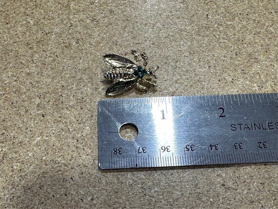 Green Mid Century Rhinestone Bumble Bee Brooch Pin - Gem