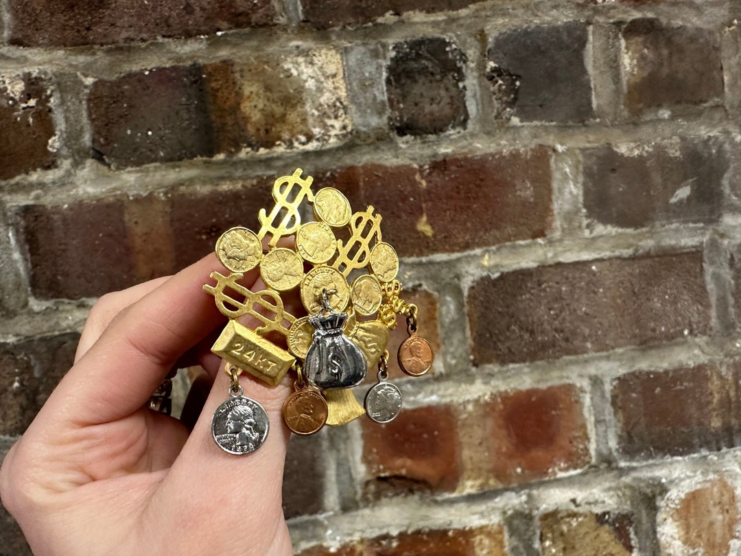 Vintage money Doesn't Grows on Trees Coin & Money Brooch Pin - Etsy