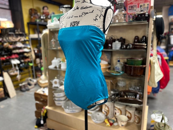 Vintage 70s 80s Teal Neon Leotard One Piece Swim Su… Gem