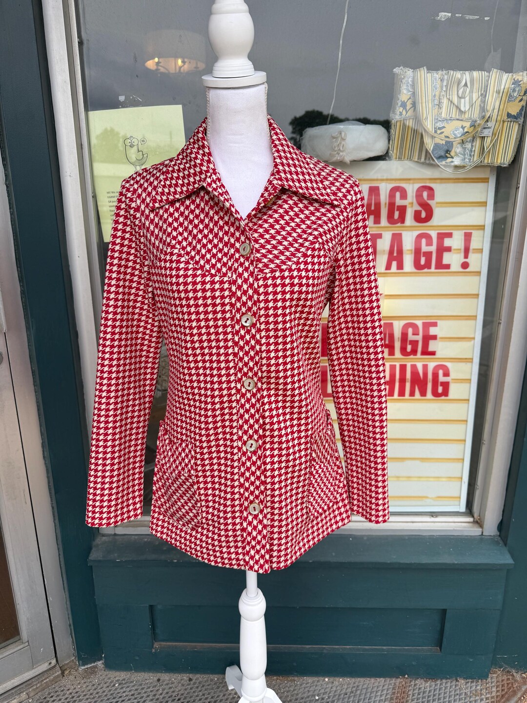 Vintage 70's Dolly Parton Style Western Country Red Houndstooth Knit ...
