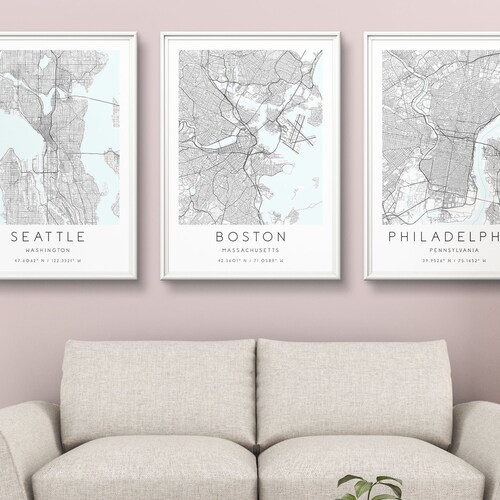 Personalized Map Print Set of Four Map Prints Custom - Etsy