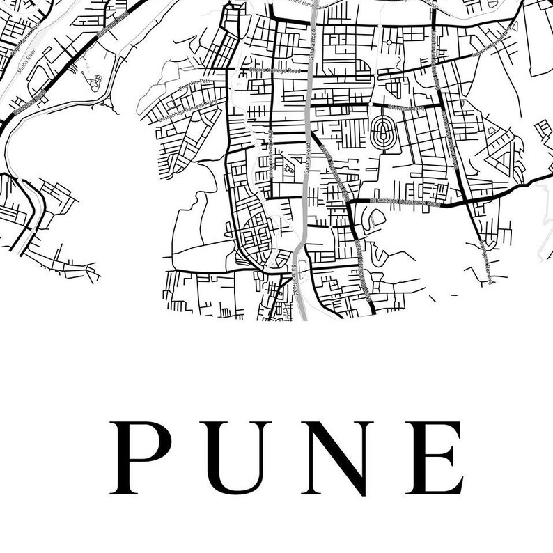 Pune Map PrintIndiaCity Map ArtStreet NameDIGITAL DOWNLOAD | Etsy