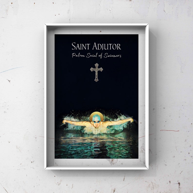 Swimming Saint Adjutor Patron Saint of Swimmers Catholic Print Gift for ...