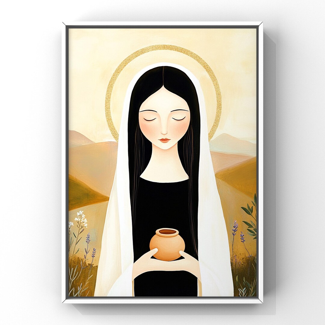 Mary Magdalene | Modern Catholic Saint Print | Gold Halo Spiritual Art ...