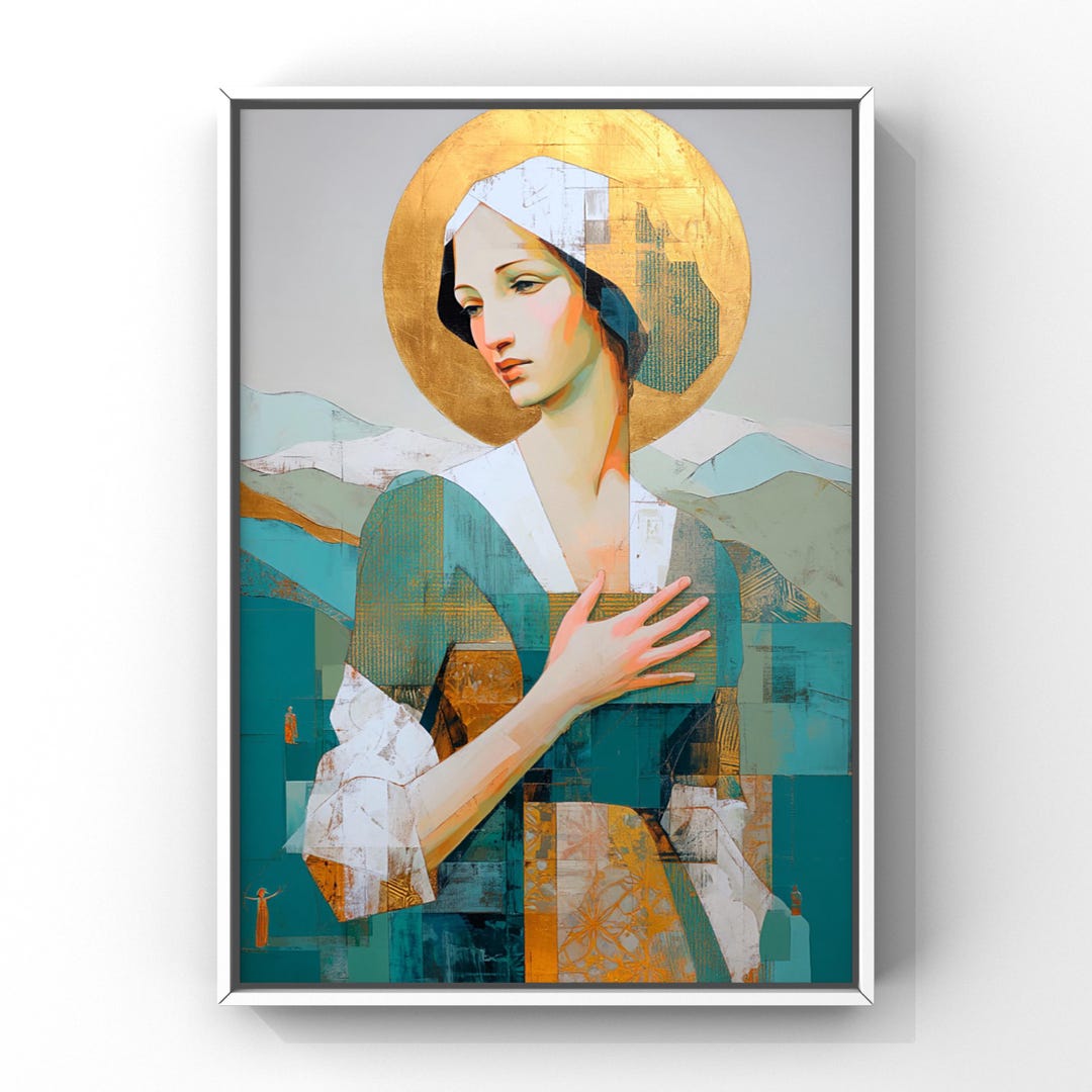 Saint Dymphna Abstract Art Print | Patron of Mental Health | Gold Halo ...