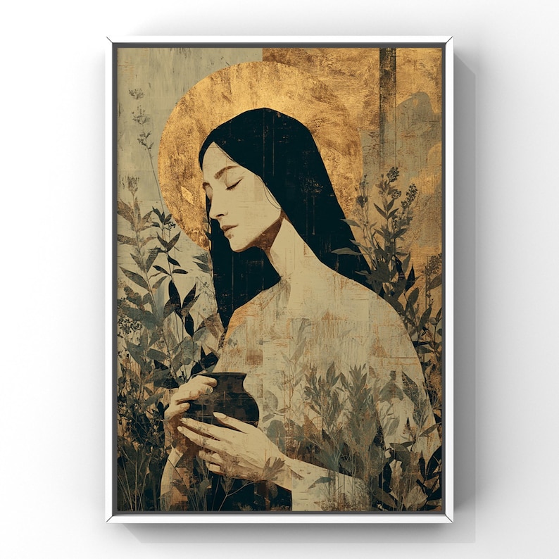 Mary Magdalene | Fine Art Catholic Print | Gold Halo Portrait | Mystic ...