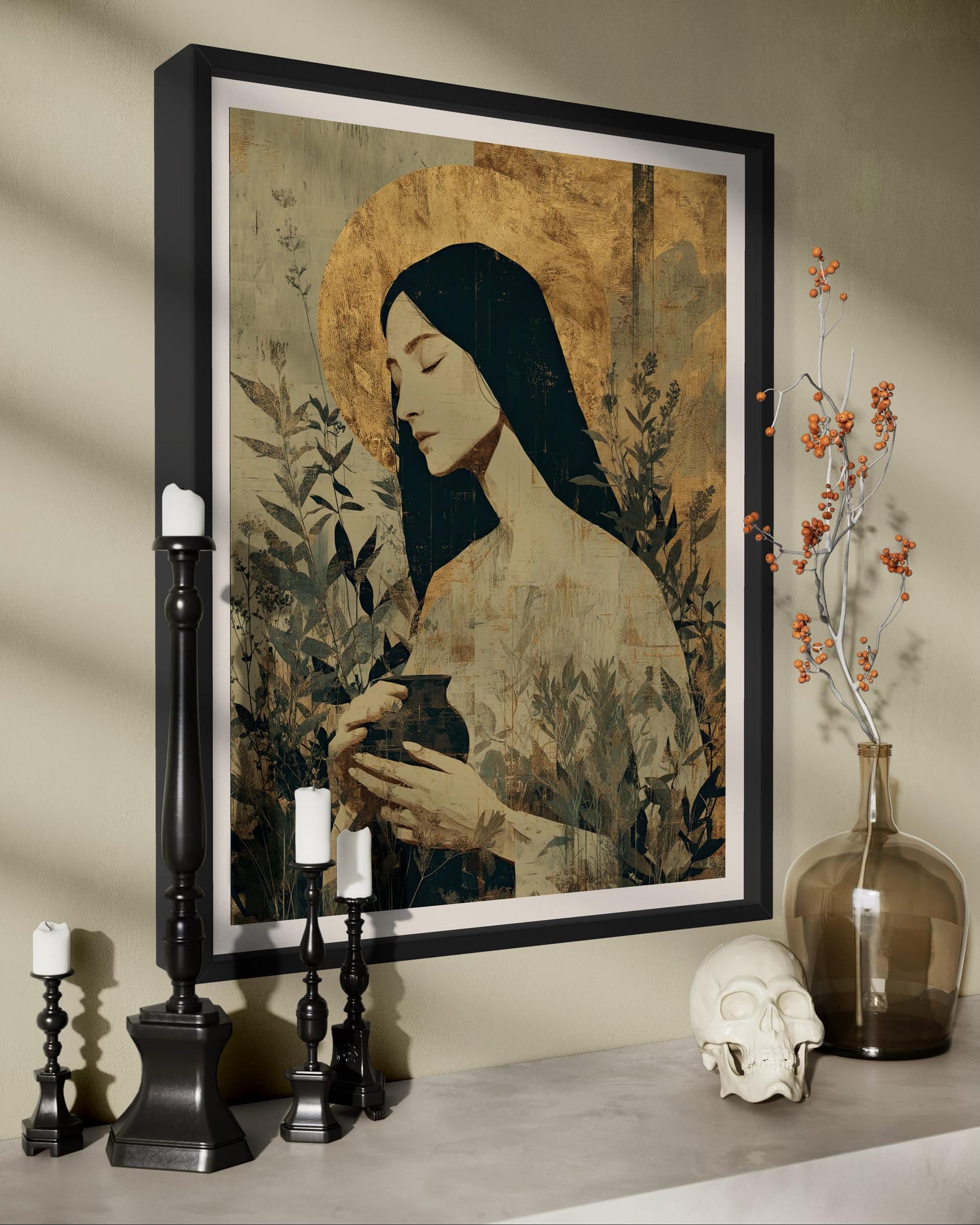 Mary Magdalene | Fine Art Catholic Print | Gold Halo Portrait | Mystic ...