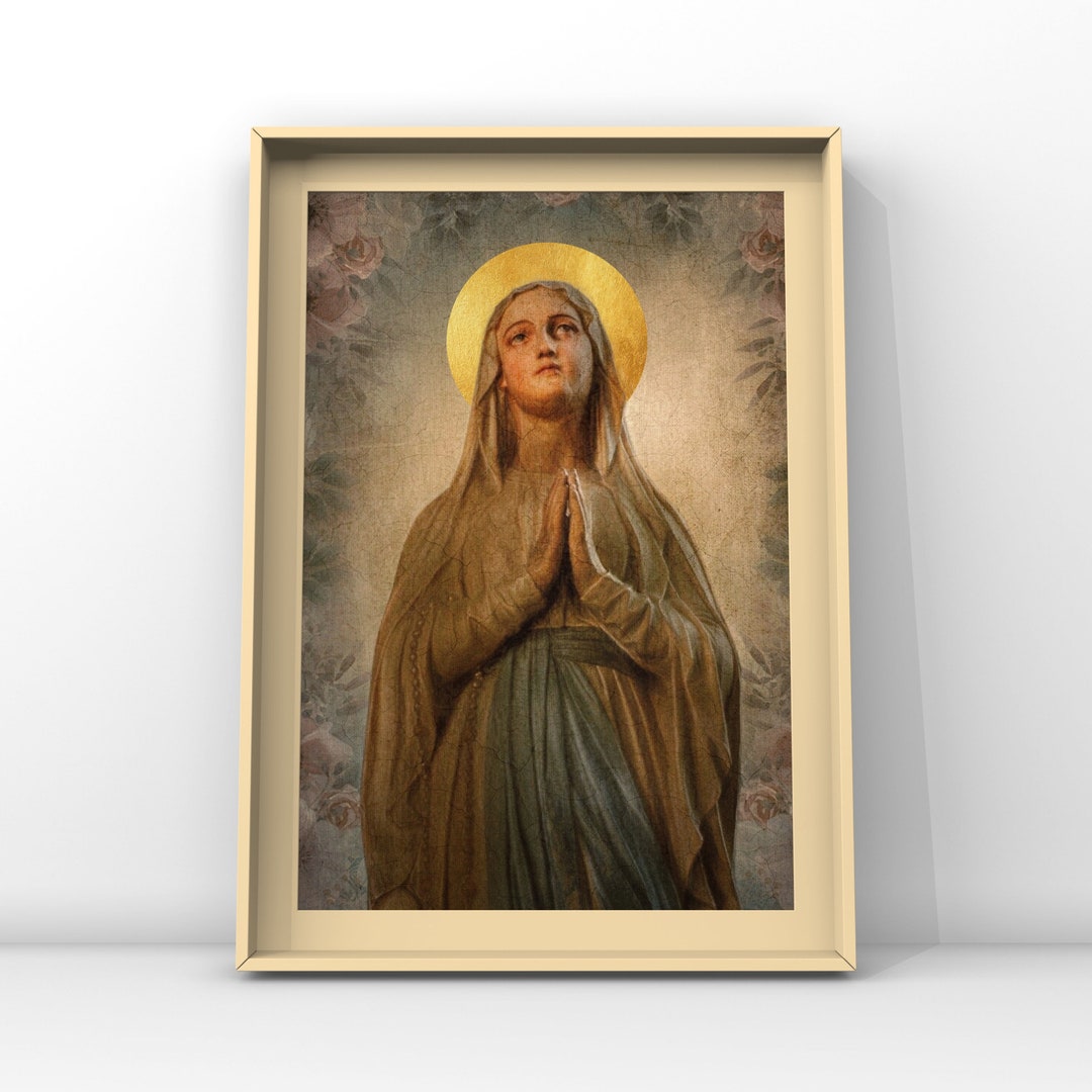Vintage Virgin Mary Wall Art - Virgin Mary Print - Catholic Digital Art ...