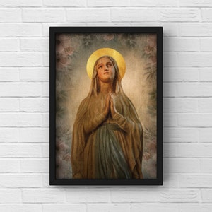 Vintage Virgin Mary Wall Art - Virgin Mary Print - Catholic Digital Art ...