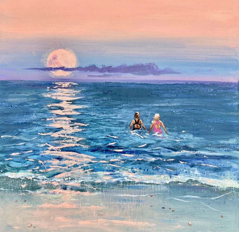 Full Moon Swim 6x6 Greeting Card - Etsy