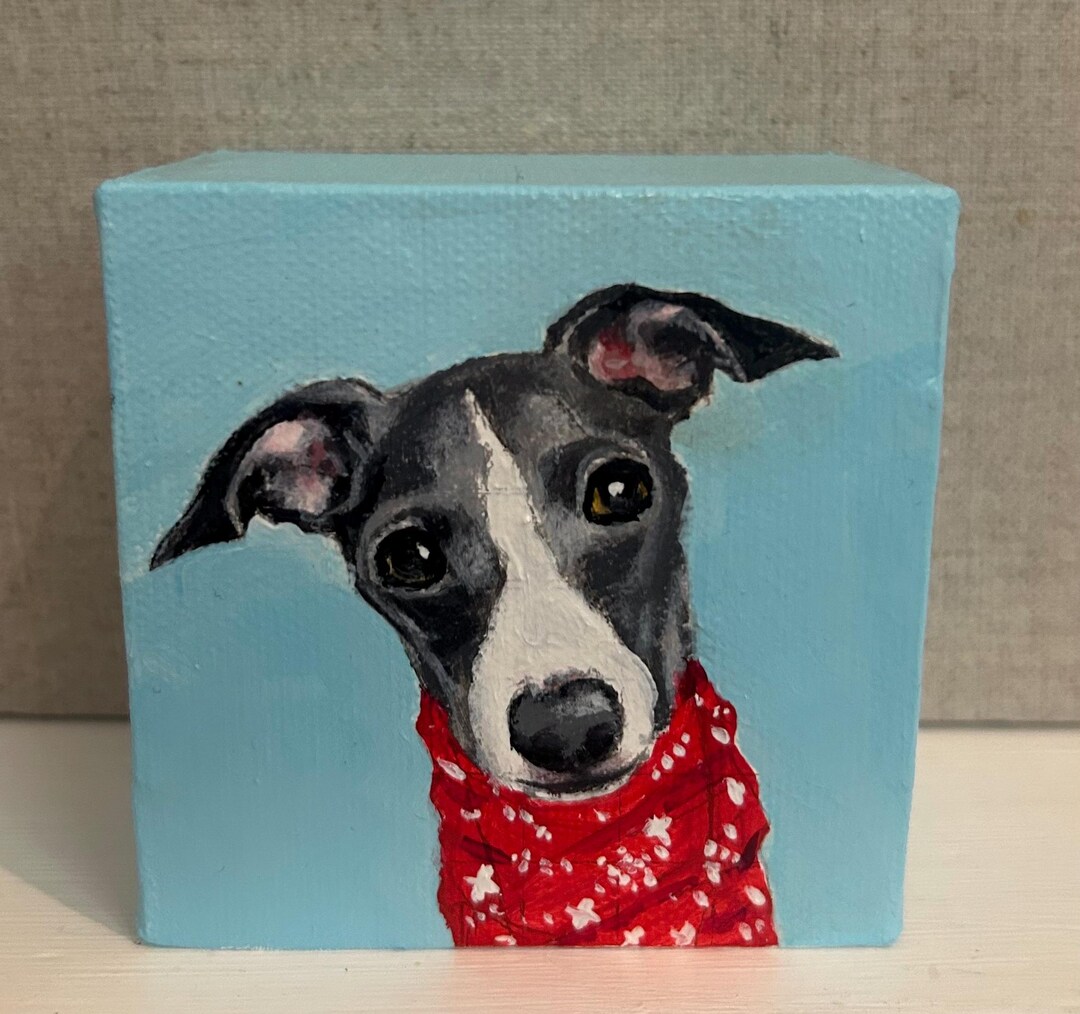 Festive Whippet Original Painting on Cube Canvas, Xmas Scarf - Etsy