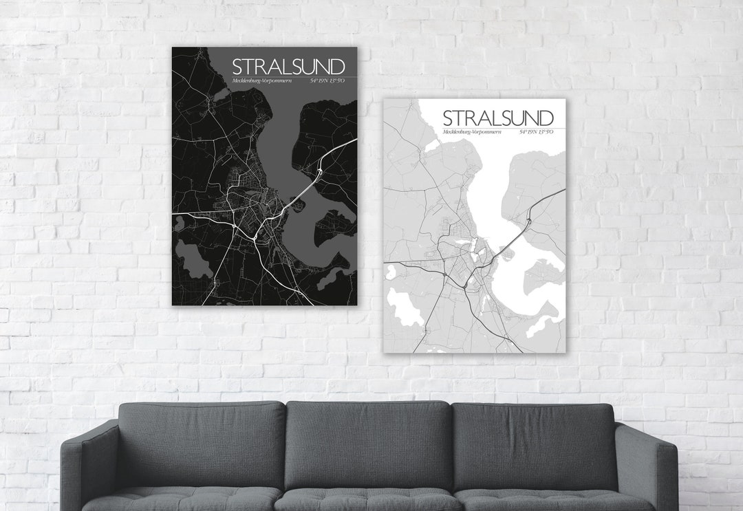 STRALSUND 50 X 70 Cm Poster Borderless Map Map Baltic Sea Rügen Road ...