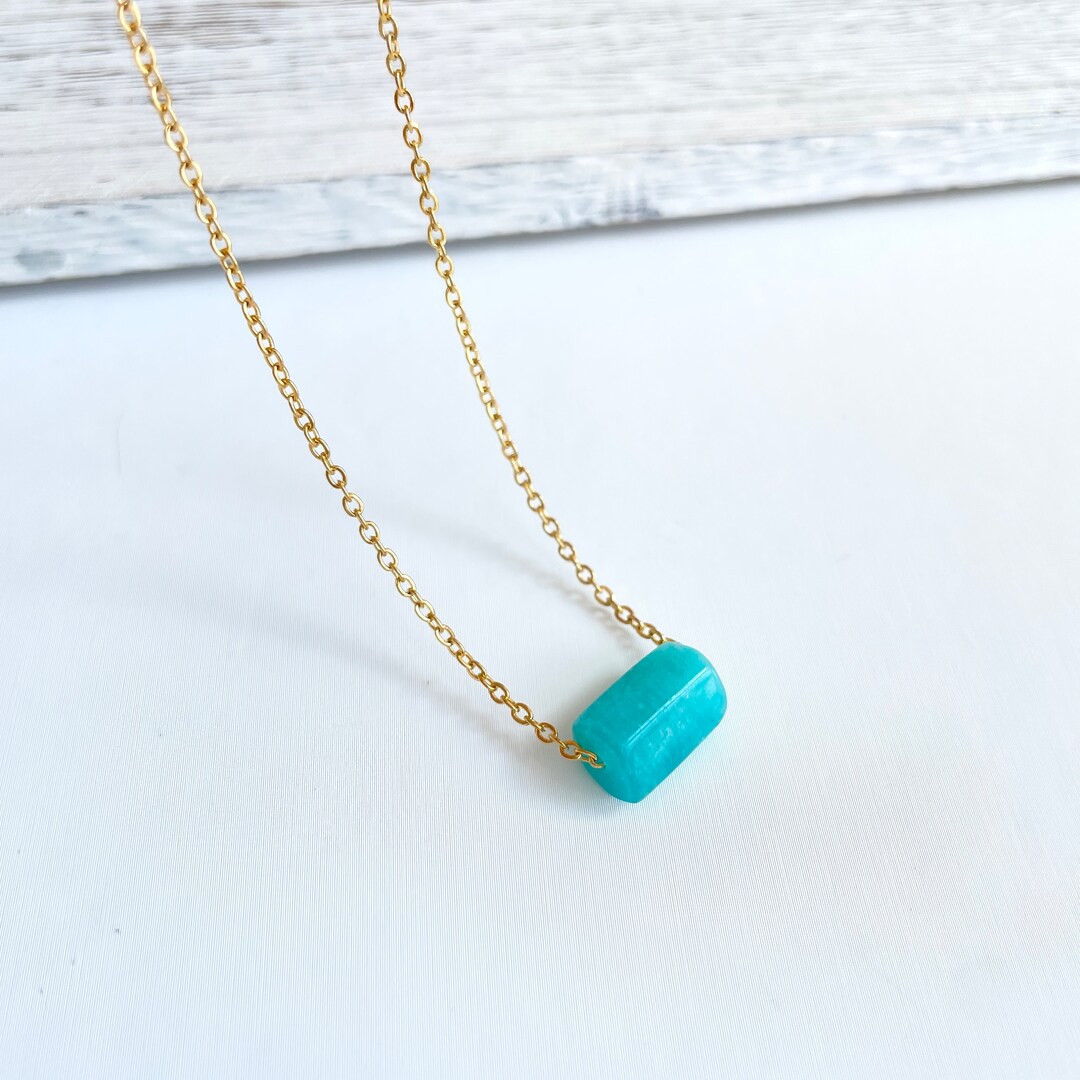 Blue Amazonite Necklace , Healing Crystal Necklace, Genuine Gemstone ...