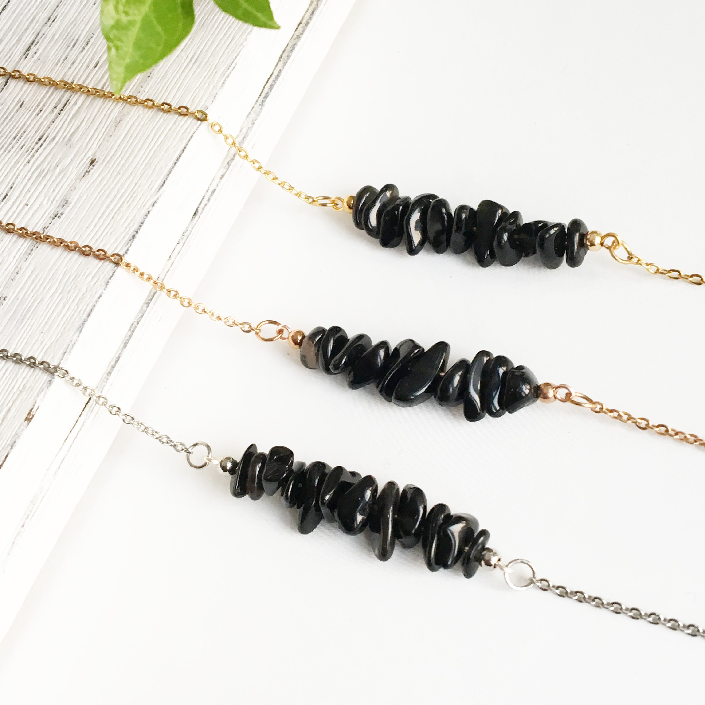 Natural Obsidian Stone Necklace, Minimalist Black Birthstone, Reiki ...