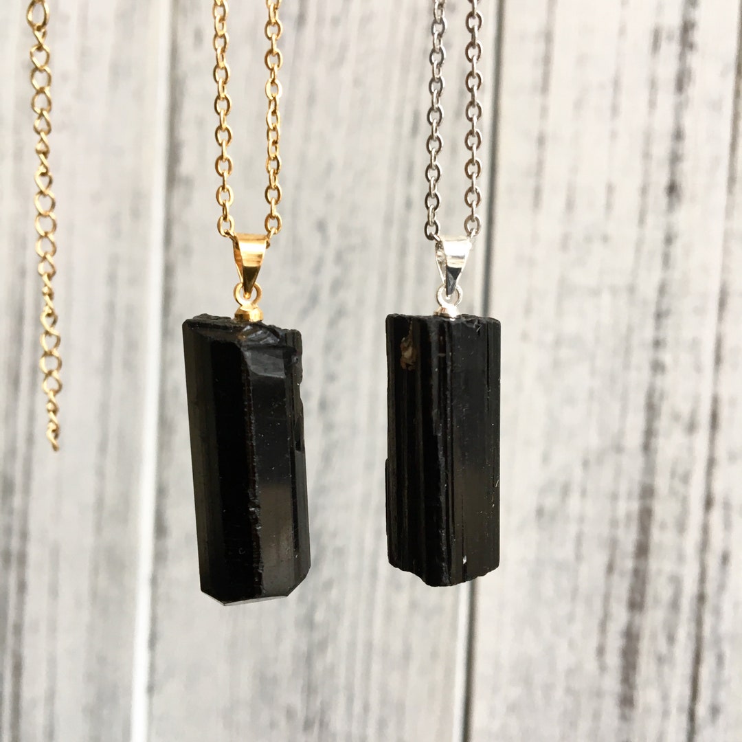 Raw Black Tourmaline Necklace, Protection Necklace, Black Stone ...