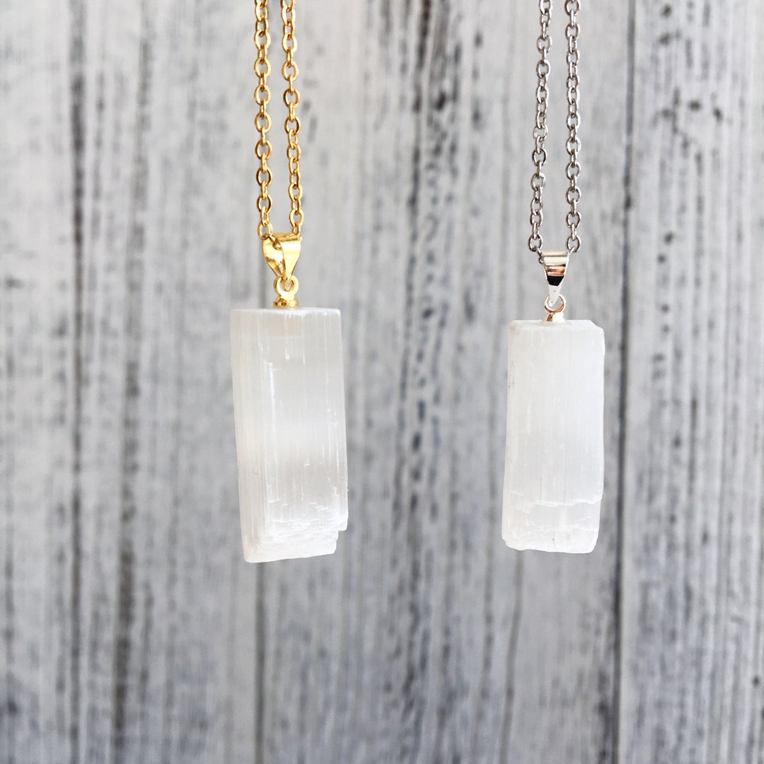 Selenite Crystal Pendant,selenite Crystal Necklace,gold Raw Rough ...