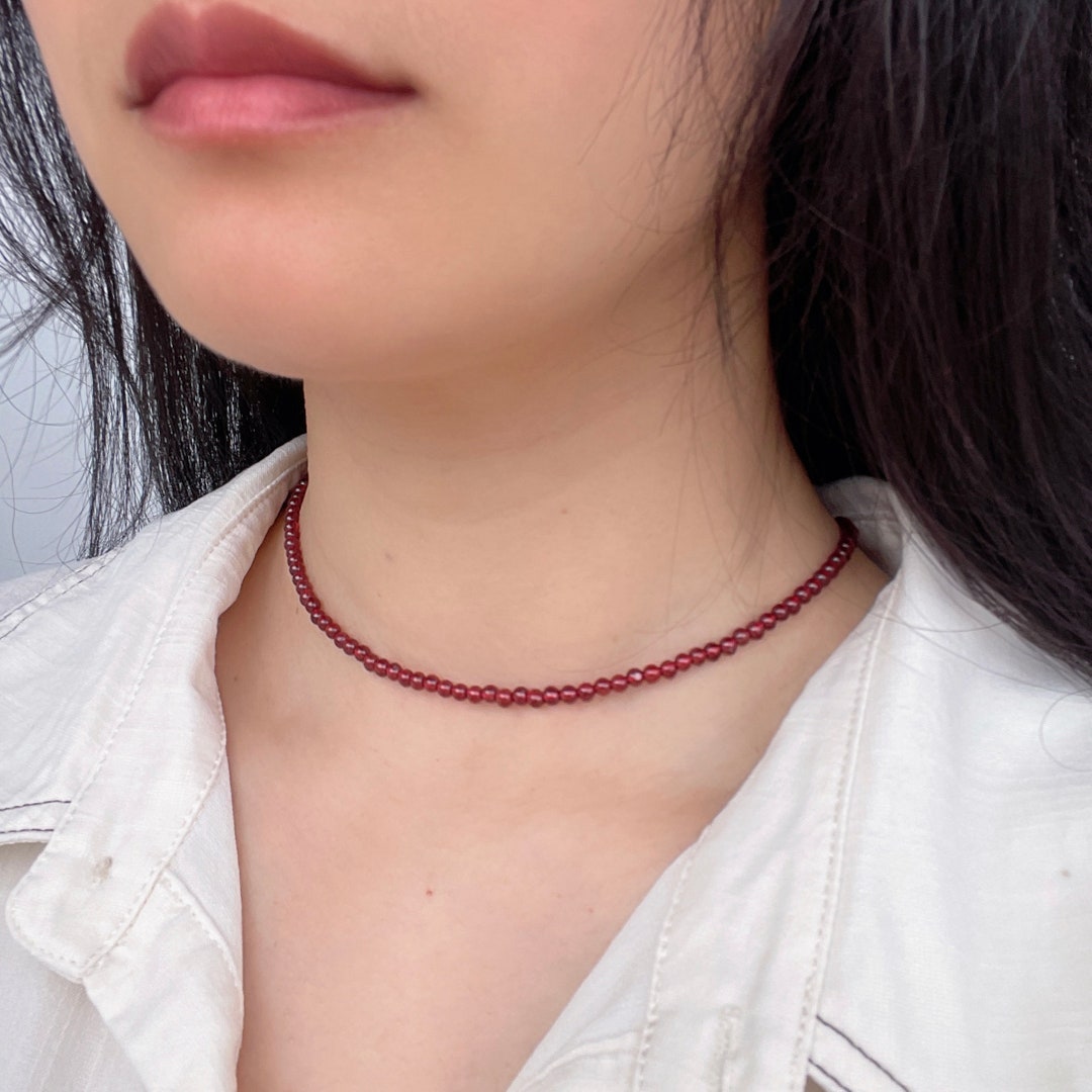 Genuine Garnet Bead Necklace, January Birthstone Necklace, Red Garnet ...
