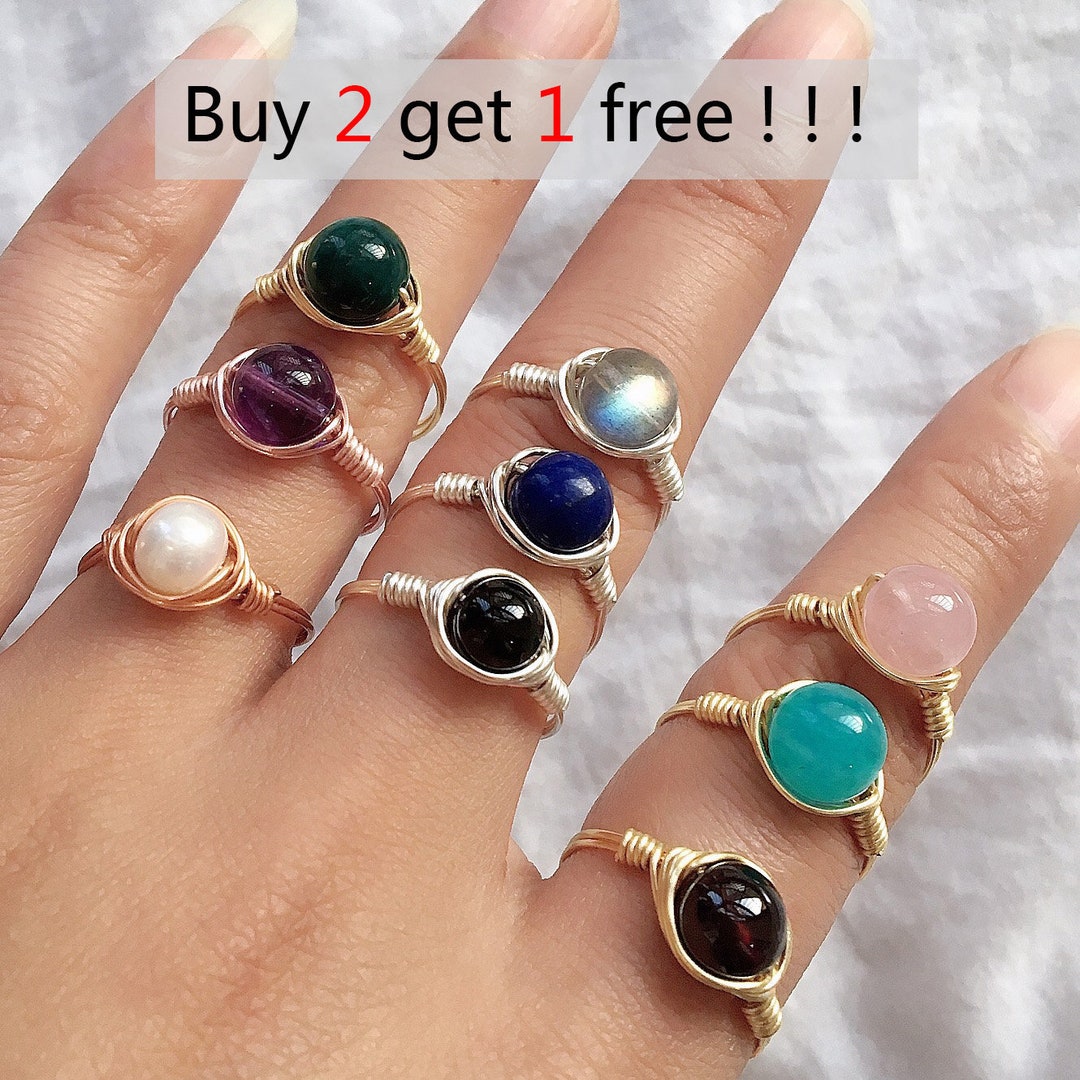 Buy 2 Get 1 Free ! Gemstone Bead Ring. Wire Wrapped Bead Ring. Healing ...