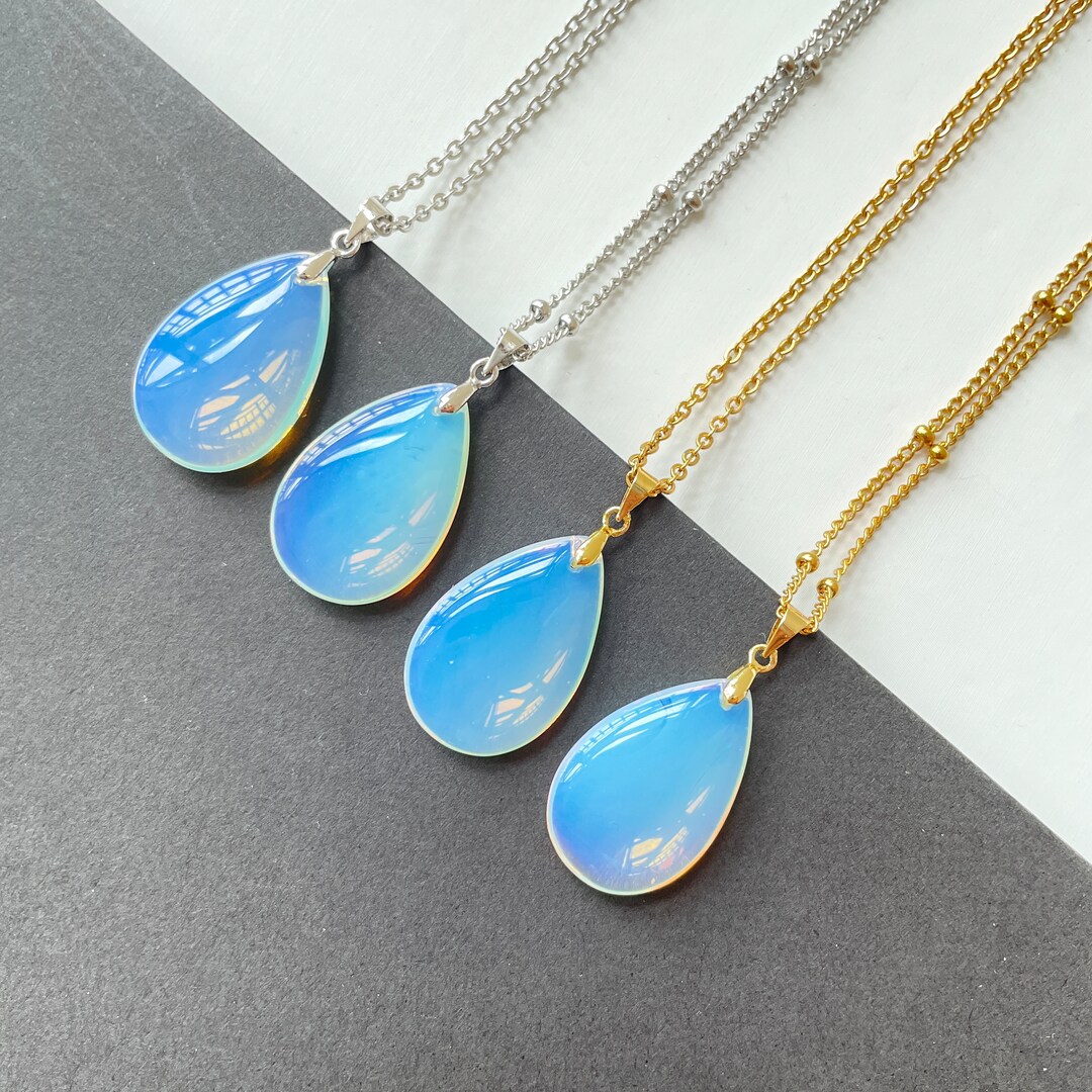 Dainty Layered Opal Drop Necklace , Gift for Her, White Lab Opals ...