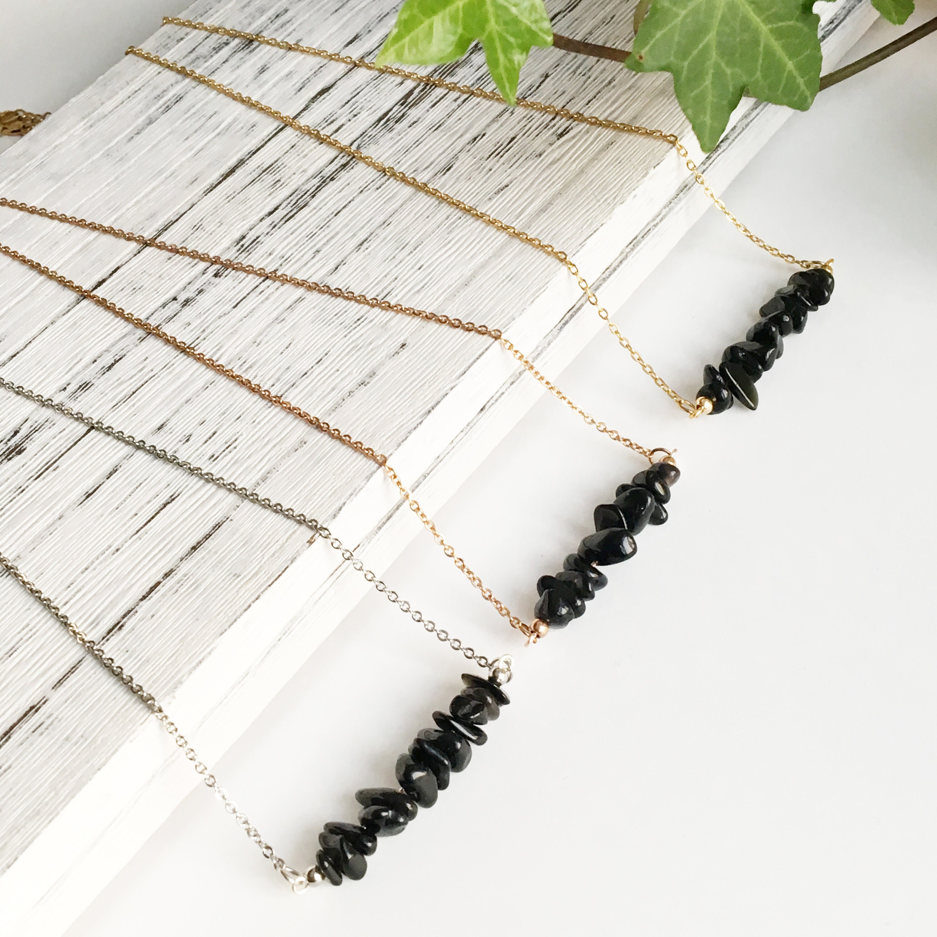 Natural Obsidian Stone Necklace, Minimalist Black Birthstone, Reiki ...