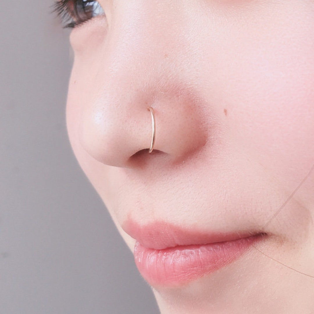 14K Gold Filled Thin Nose Ring Hoop / Small Gold Nose Ring / Small Open ...