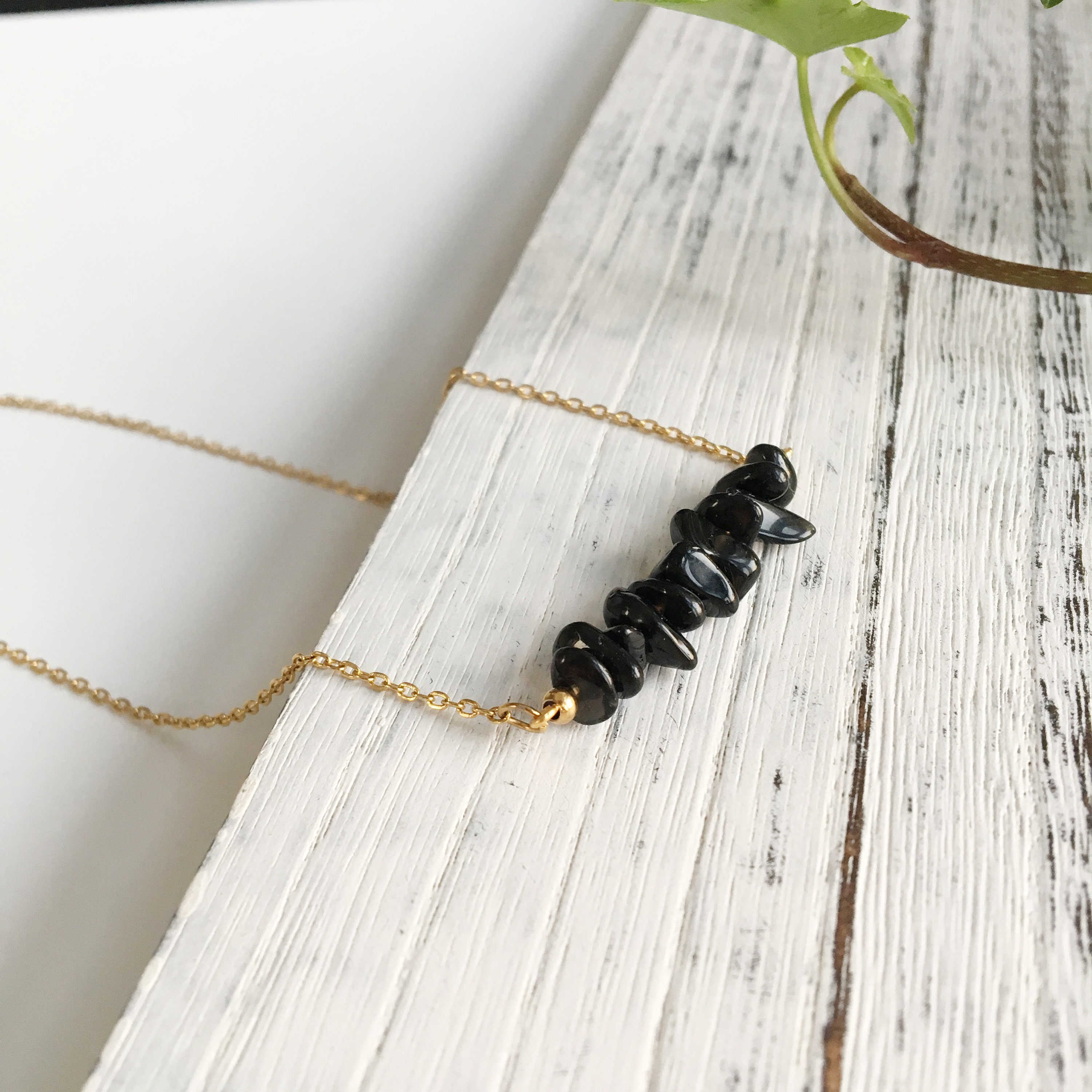 Natural Obsidian Stone Necklace, Minimalist Black Birthstone, Reiki ...